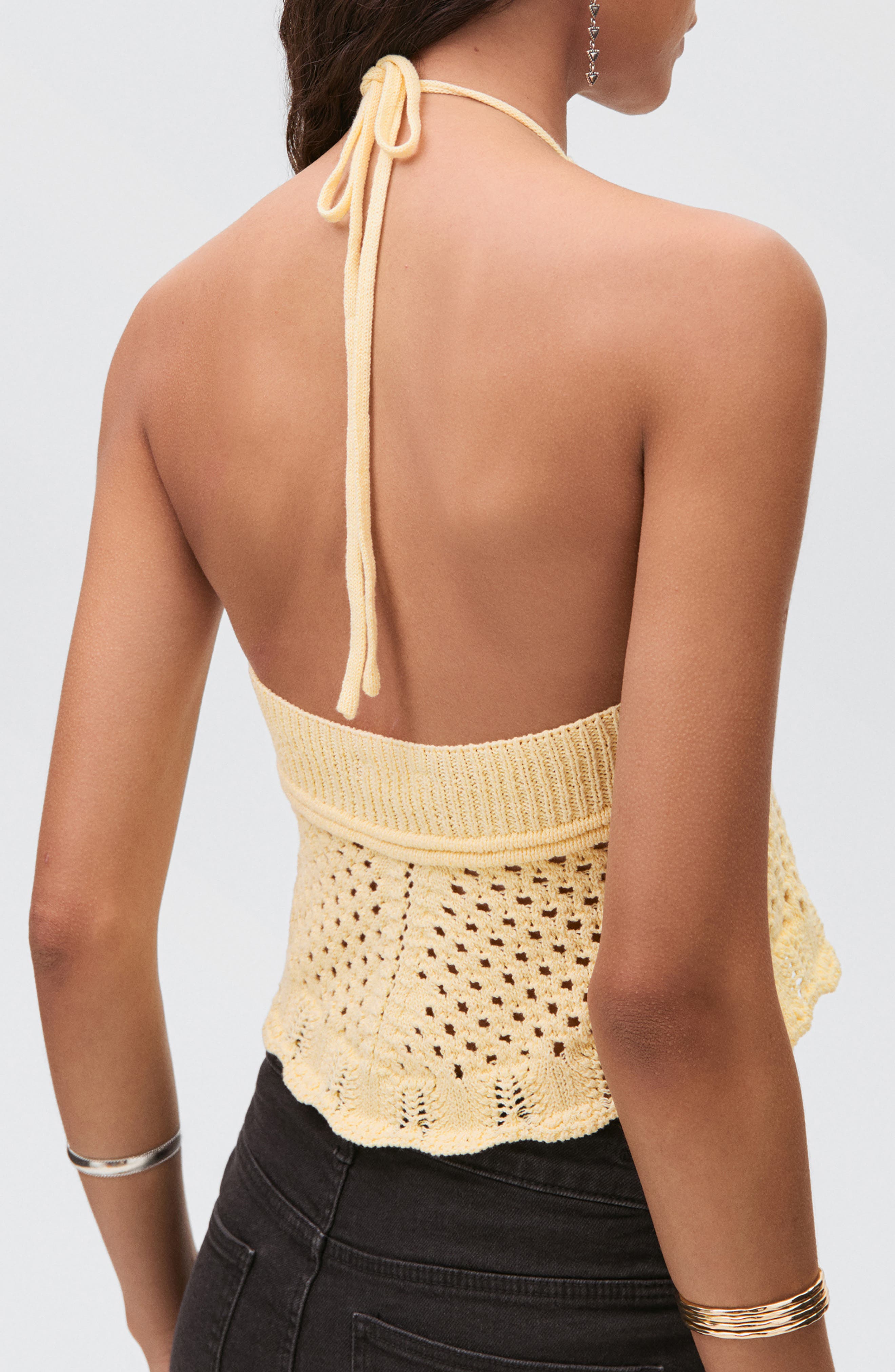 MANGO TEEN Open Stitch Crop Halter Top | Nordstrom