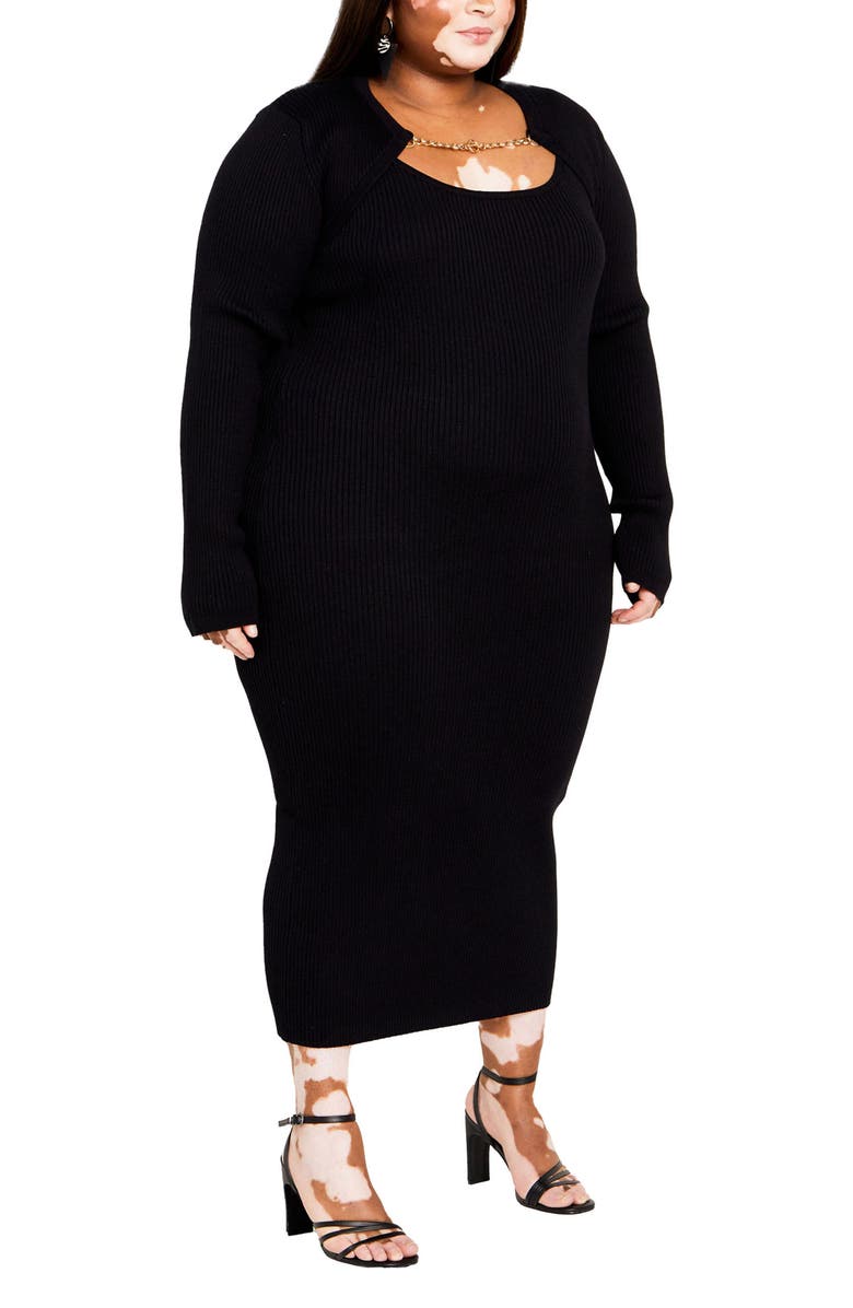 City Chic Kelsey Ribbed Midi Body-Con Dress with Bolero | Nordstromrack
