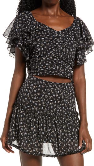 Lulus Miya Ruffle Sleeve Chiffon Crop Top | Nordstrom
