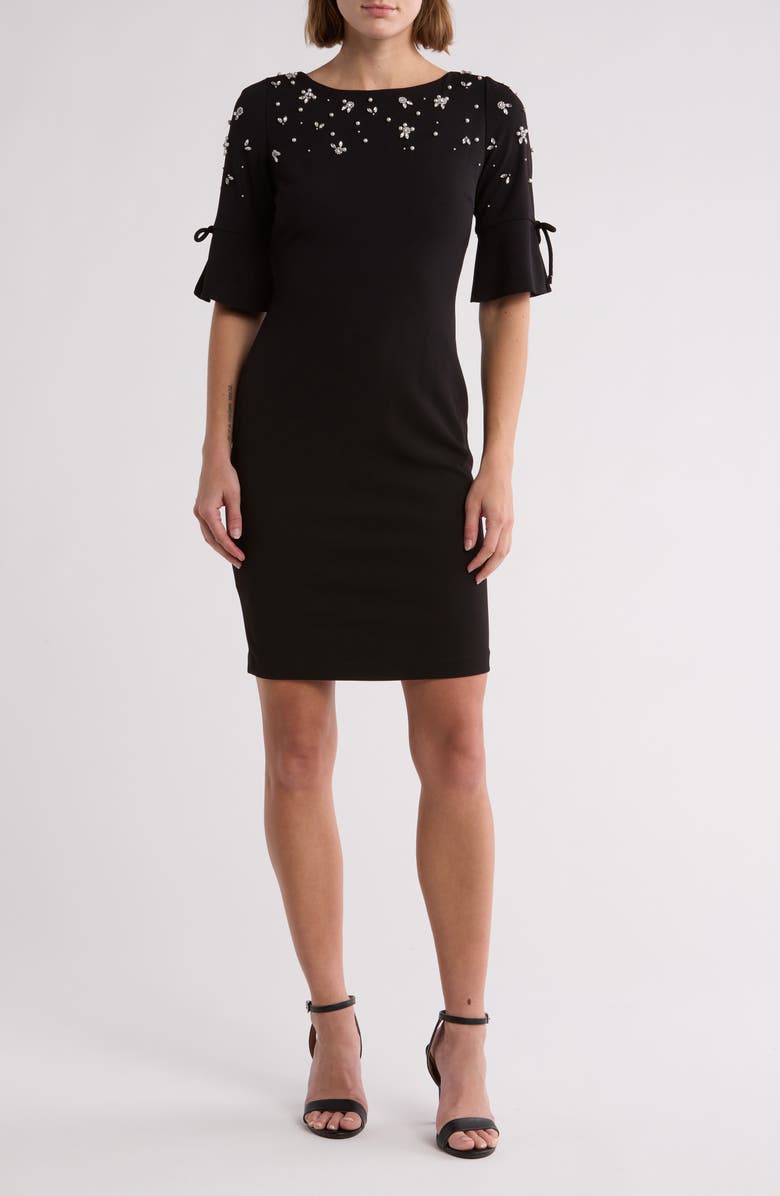 KARL LAGERFELD PARIS Rhinestone Crepe Scuba Sheath Dress | Nordstromrack