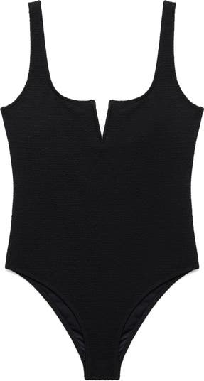 MANGO Textured Split Neck One-Piece Swimsuit | Nordstromrack
