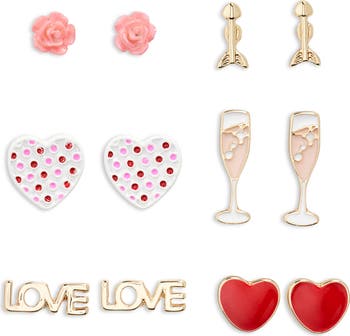 Leith Set of 6 Enamel Love Assorted Stud Earrings | Nordstromrack