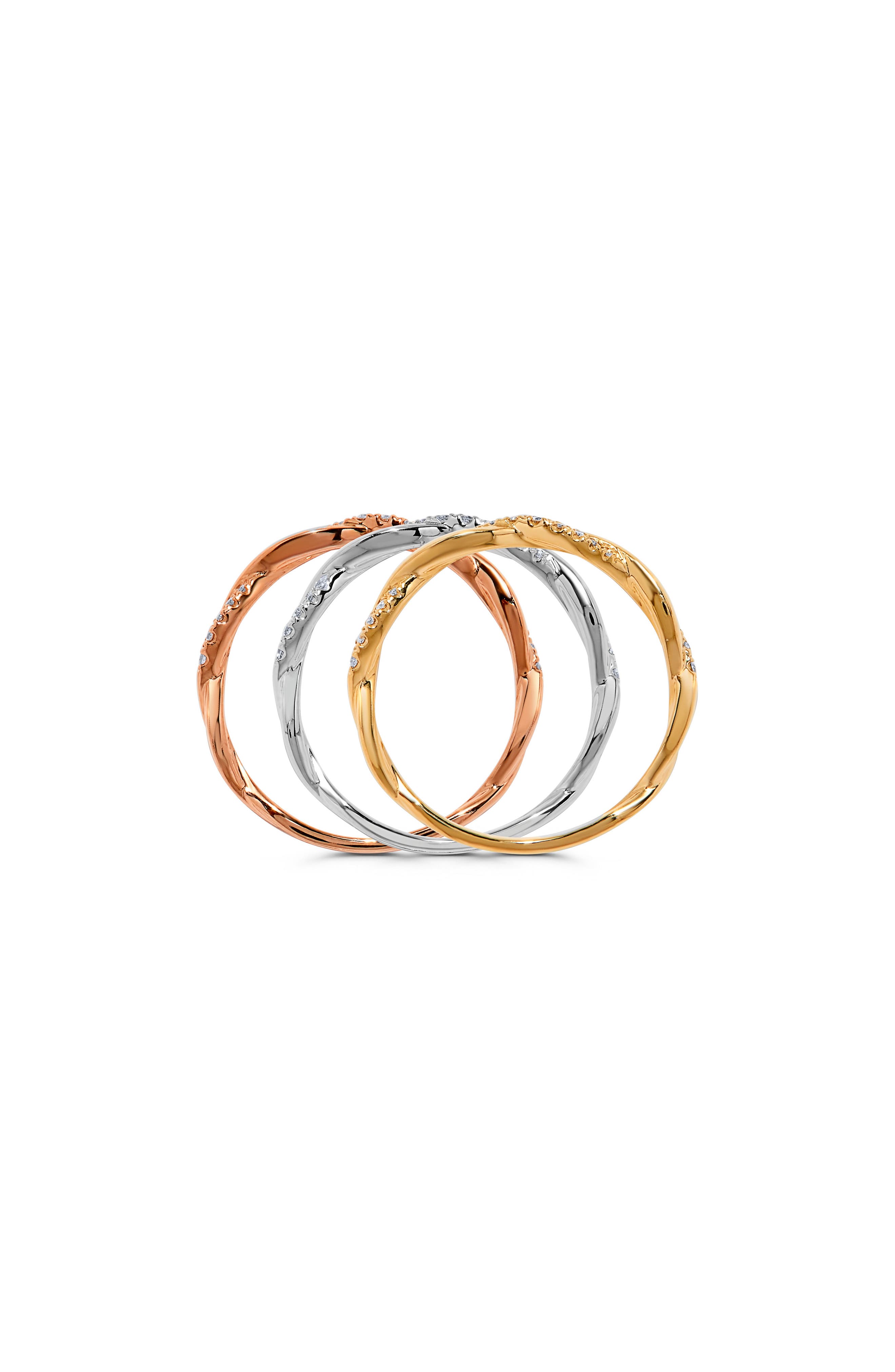 H.J. Namdar Set of 3 Tri-Tone 14K Gold Diamond Twisted Band Rings - 0 ...