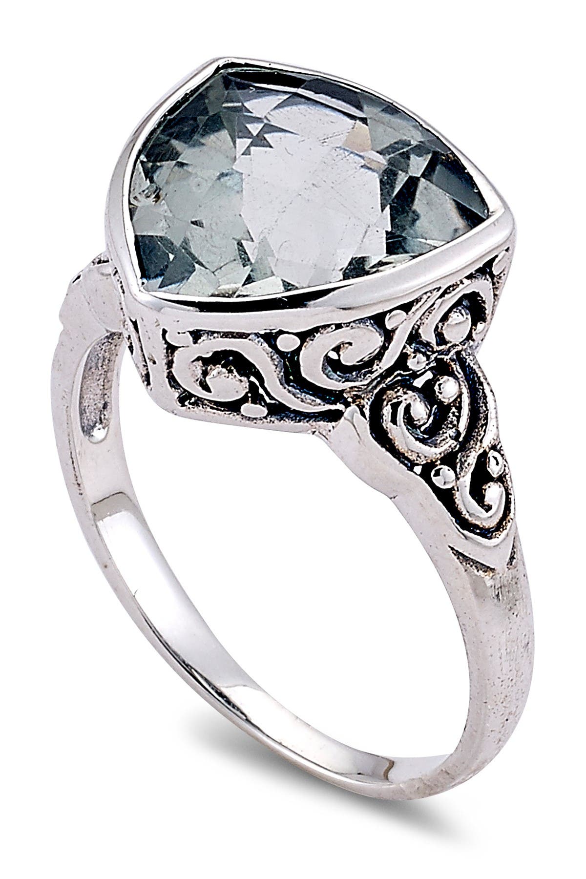 SAMUEL B. Sterling Silver Trillion Shape Green Amethyst Etched Ring ...