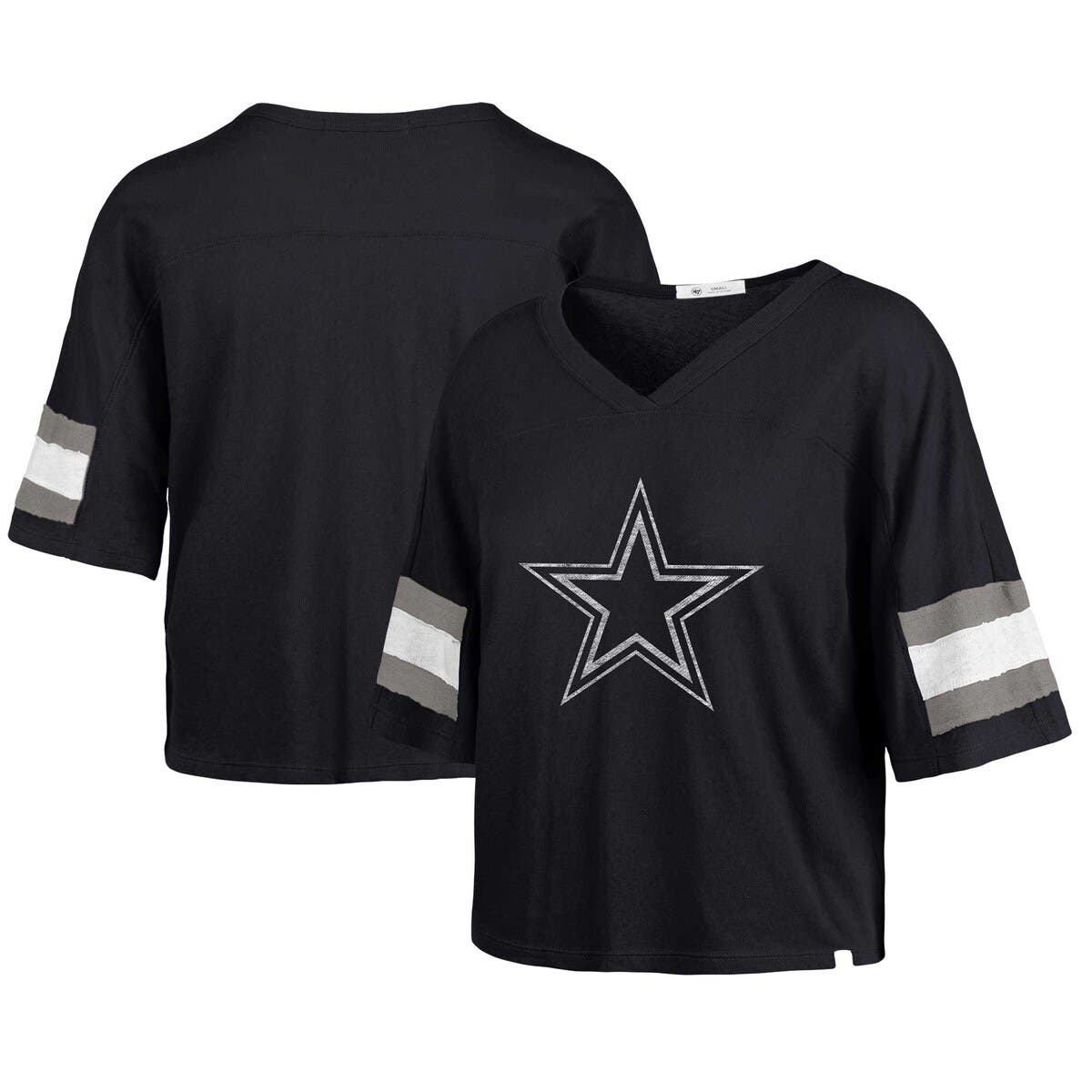 '47 Women's '47 Navy Dallas Cowboys Double Header Scout Cropped V-Neck ...