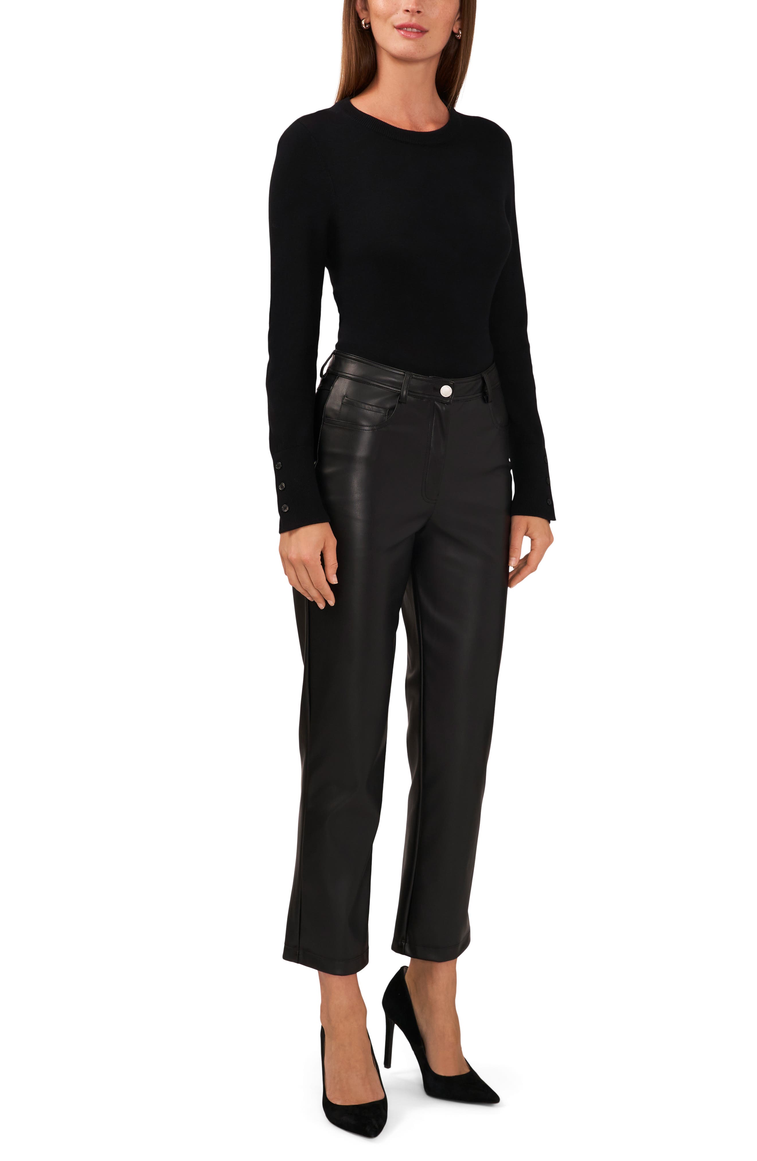 Halogen® Button Cuff Crewneck Sweater | Nordstromrack