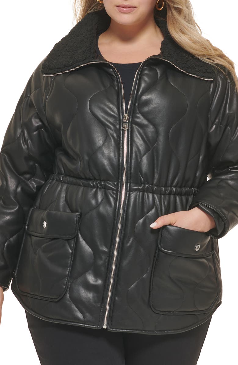 Kenneth Cole New York Faux Shearling Collar Quilted Faux Leather Jacket ...
