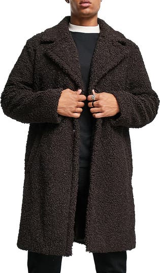 Topman Longline Faux Shearling Overcoat | Nordstrom