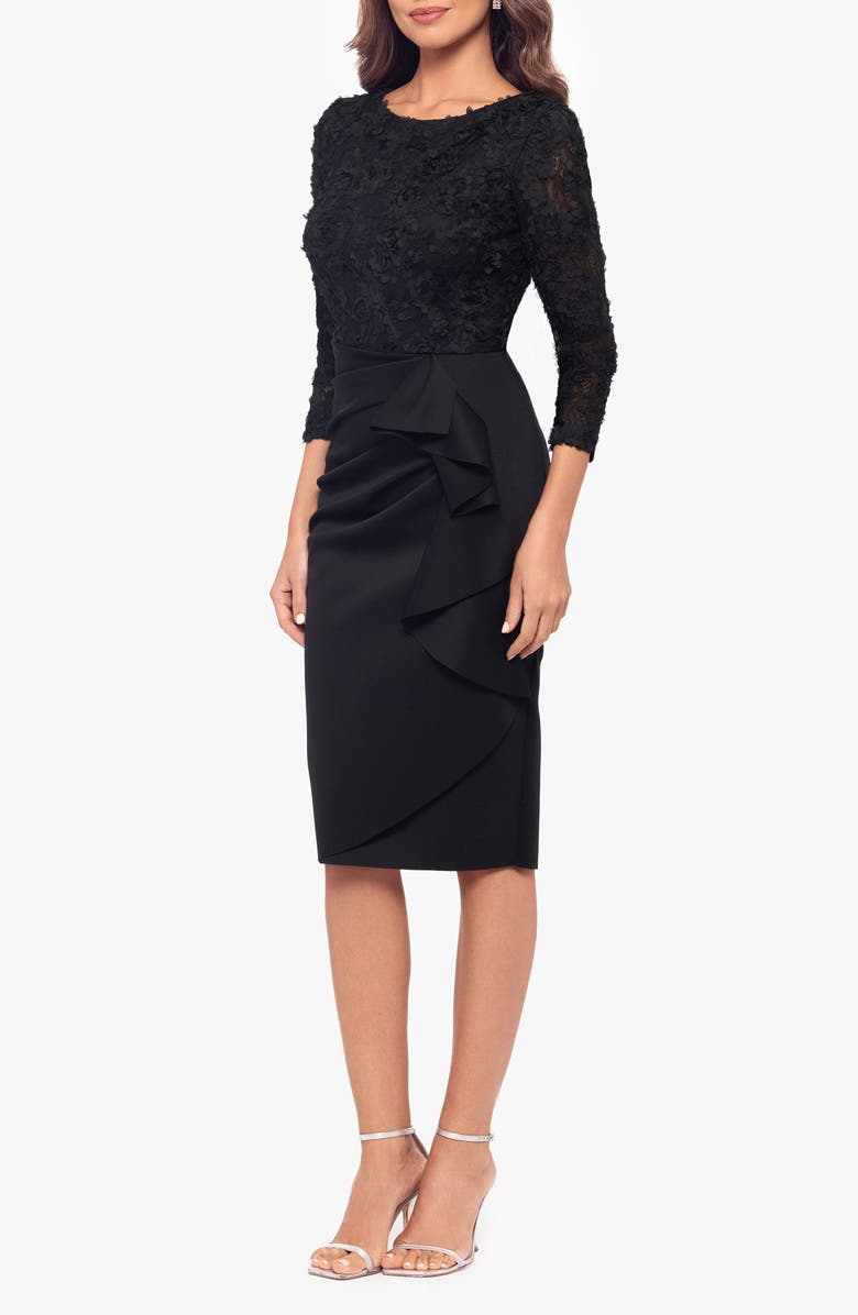 Xscape Evenings Ruffle Floral Appliqué Sheath Cocktail Dress ...