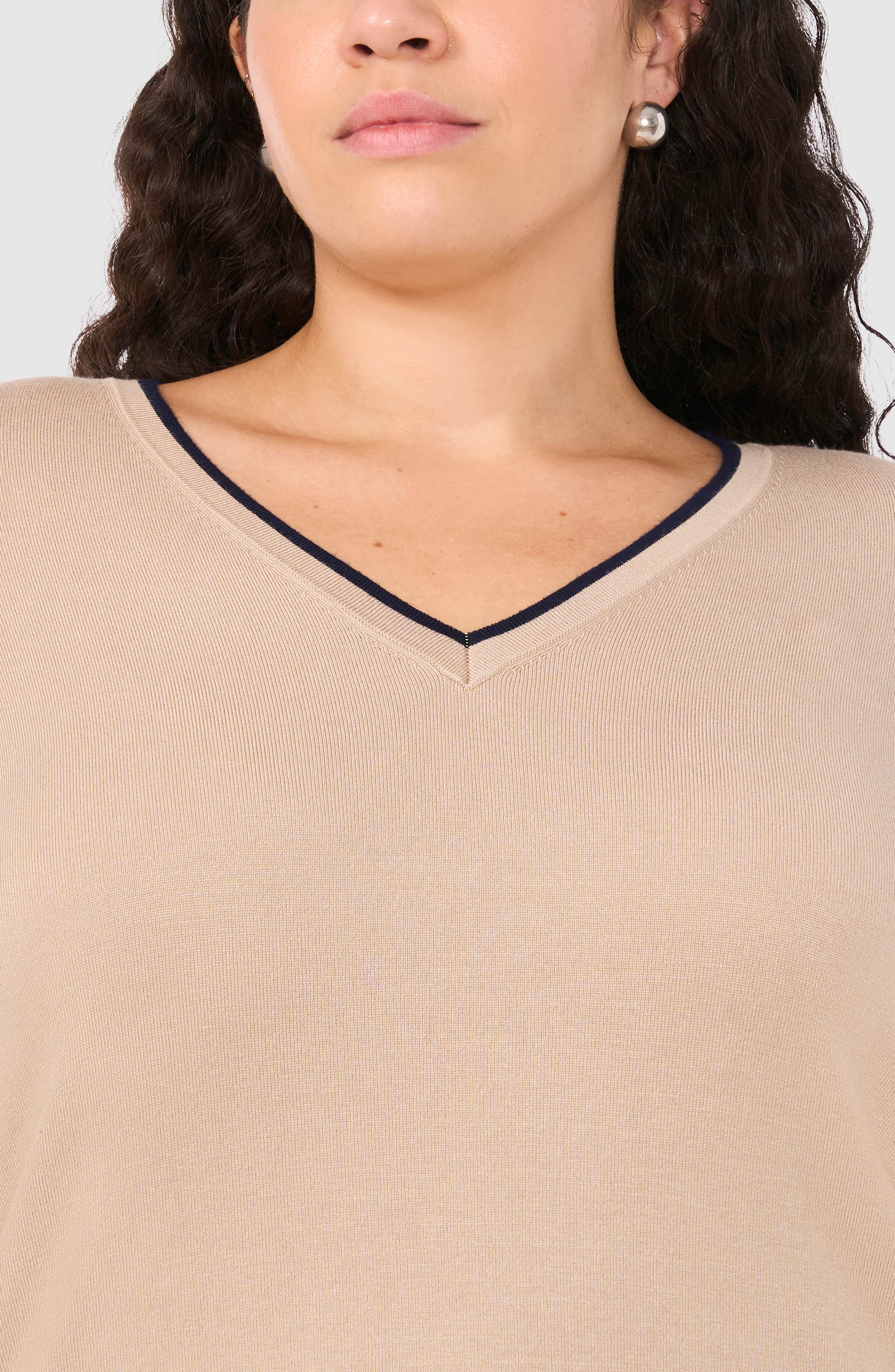 Halogen® Tipped Split Cuff V-Neck Sweater | Nordstromrack