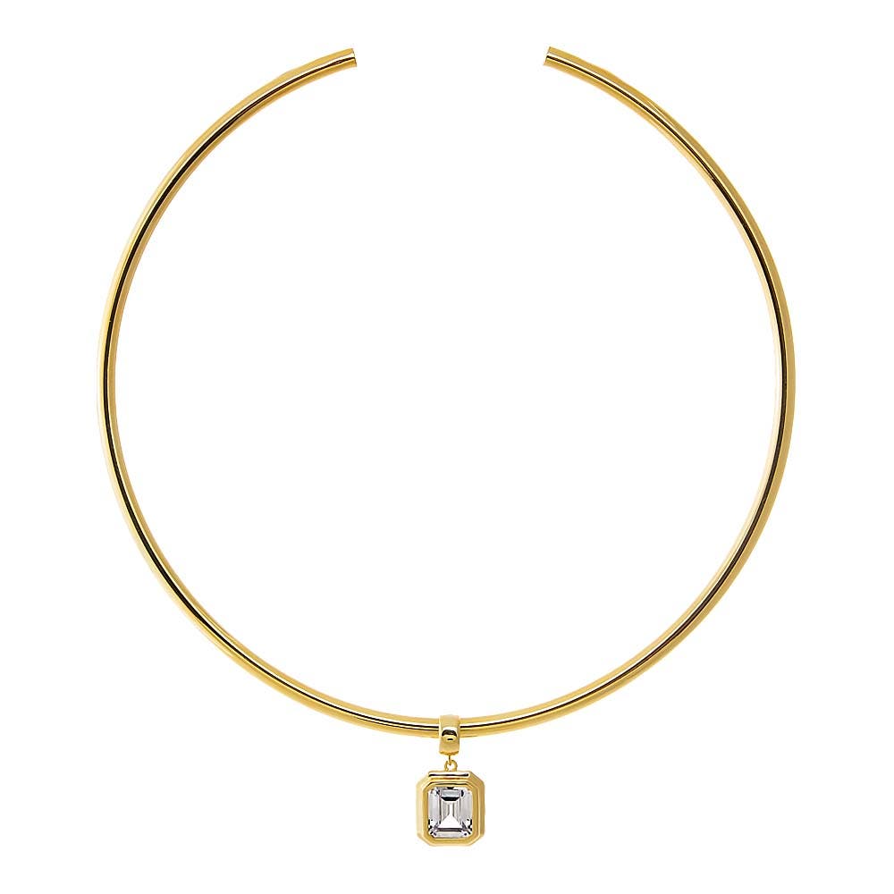 BY ADINA EDEN Colored CZ Emerald Bezel/ Solid Tube Open Collar Pendant ...