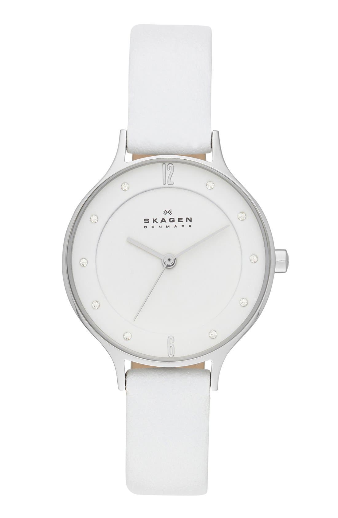 Skagen 'Anita' Crystal Index Slim Leather Strap Watch, 30mm | Nordstromrack