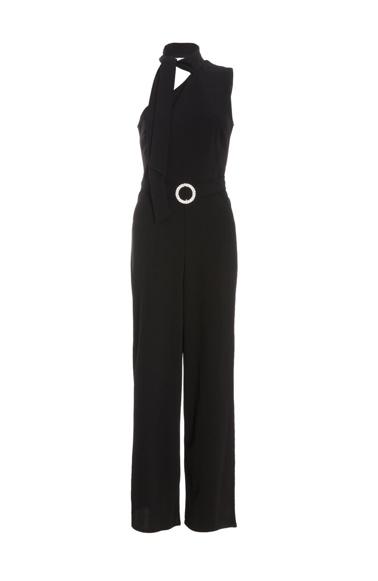 QUIZ Scuba Crepe Tie Neck Palazzo Jumpsuit | Nordstrom