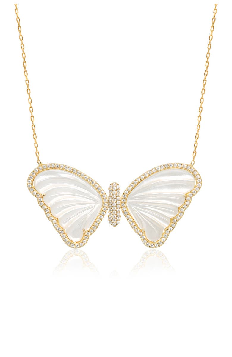 GABI RIELLE Mother of Pearl & CZ Halo Butterfly Pendant Necklace ...