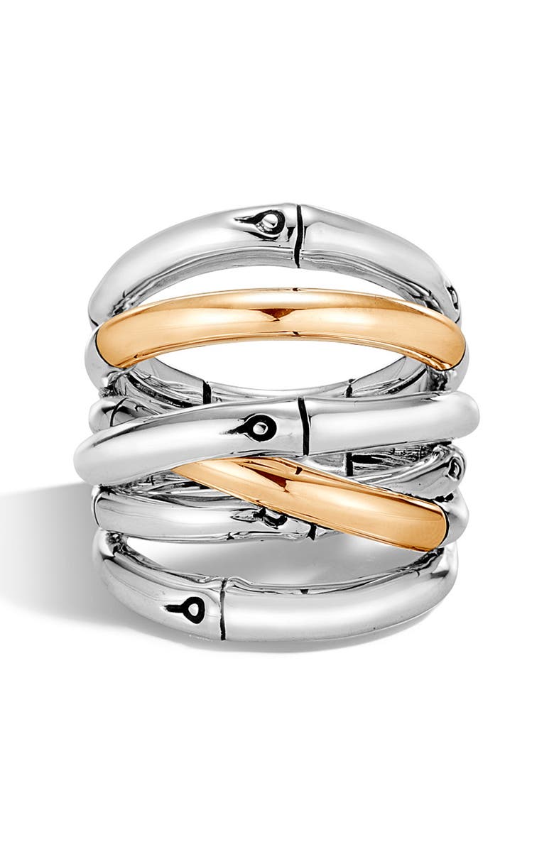John Hardy Bamboo 18-Karat Gold Sterling Silver Stack Ring | Nordstromrack
