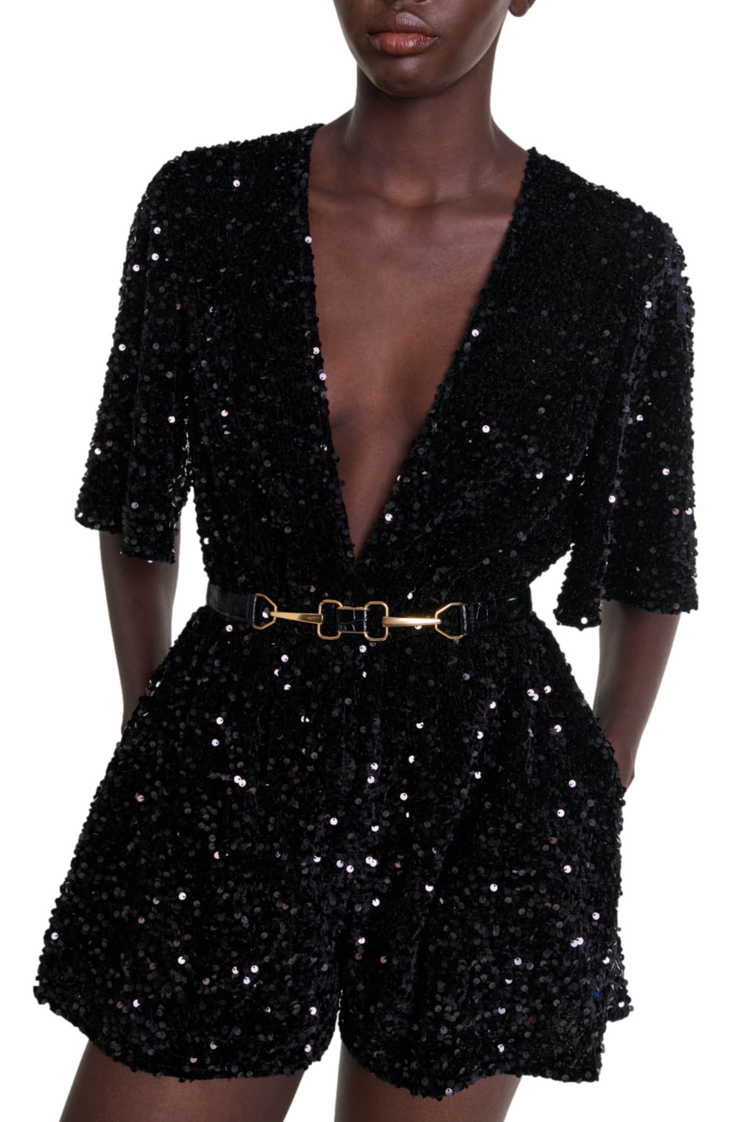 maje Sequinned velvet playsuit | Nordstrom