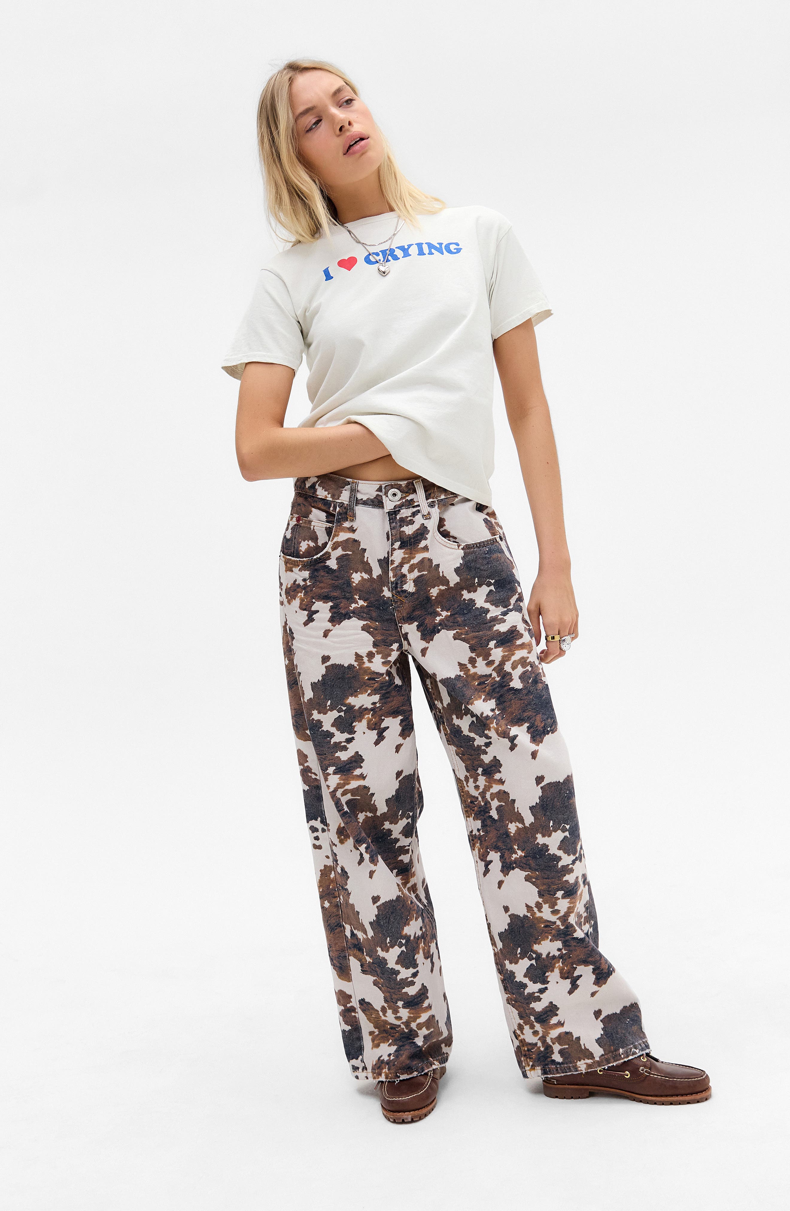 BDG Urban Outfitters Jaya Cow Print Wide Leg Jeans | Nordstromrack