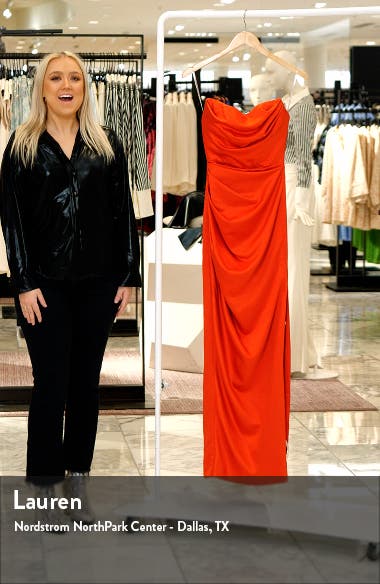 HOUSE OF CB Adrienne Gathered Satin Strapless Gown | Nordstrom