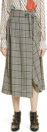 Chloé Plaid Jacquard Wrap Front Wide Leg Pants | Nordstrom