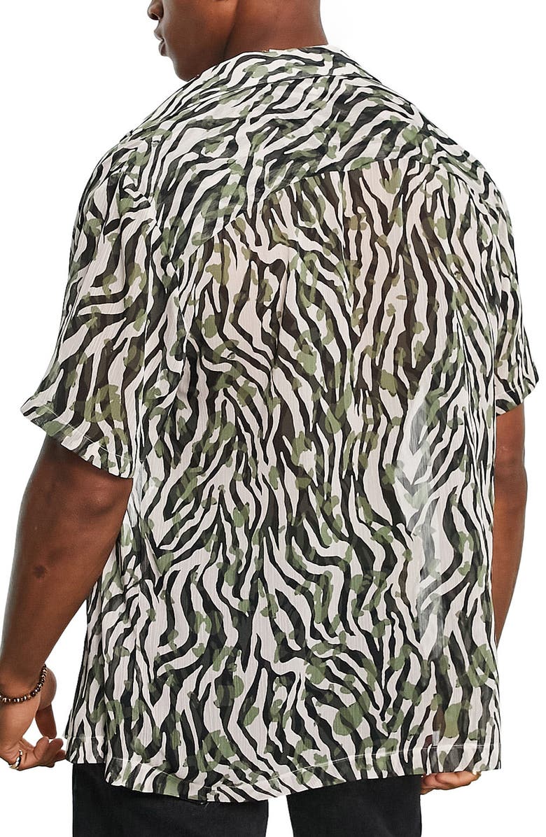 Topman Zebra & Leopard Print Semisheer Short Sleeve Button-Up Shirt ...