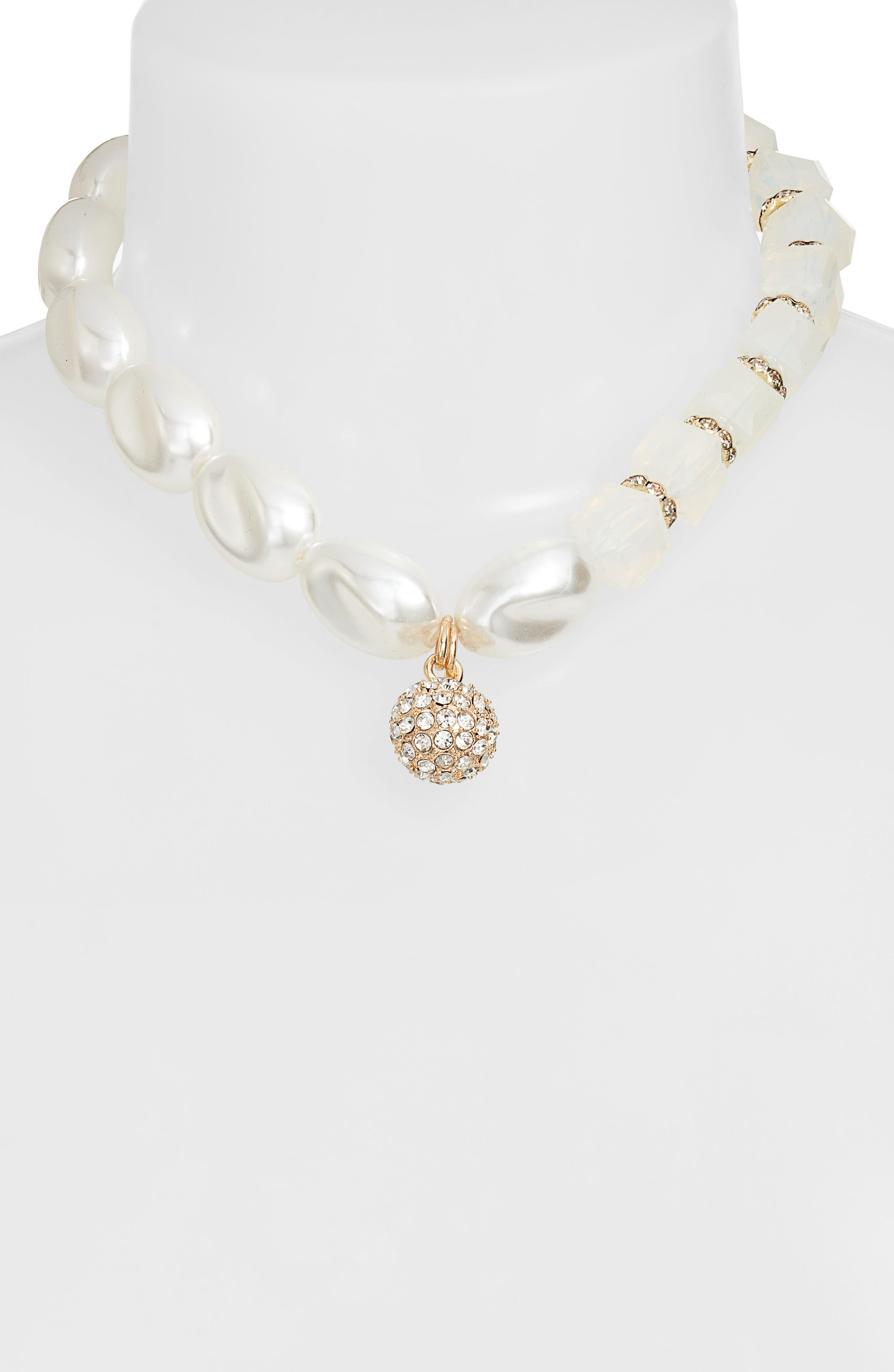 Open Edit Imitation Pearl and Shimmer Bead Collar Necklace | Nordstromrack