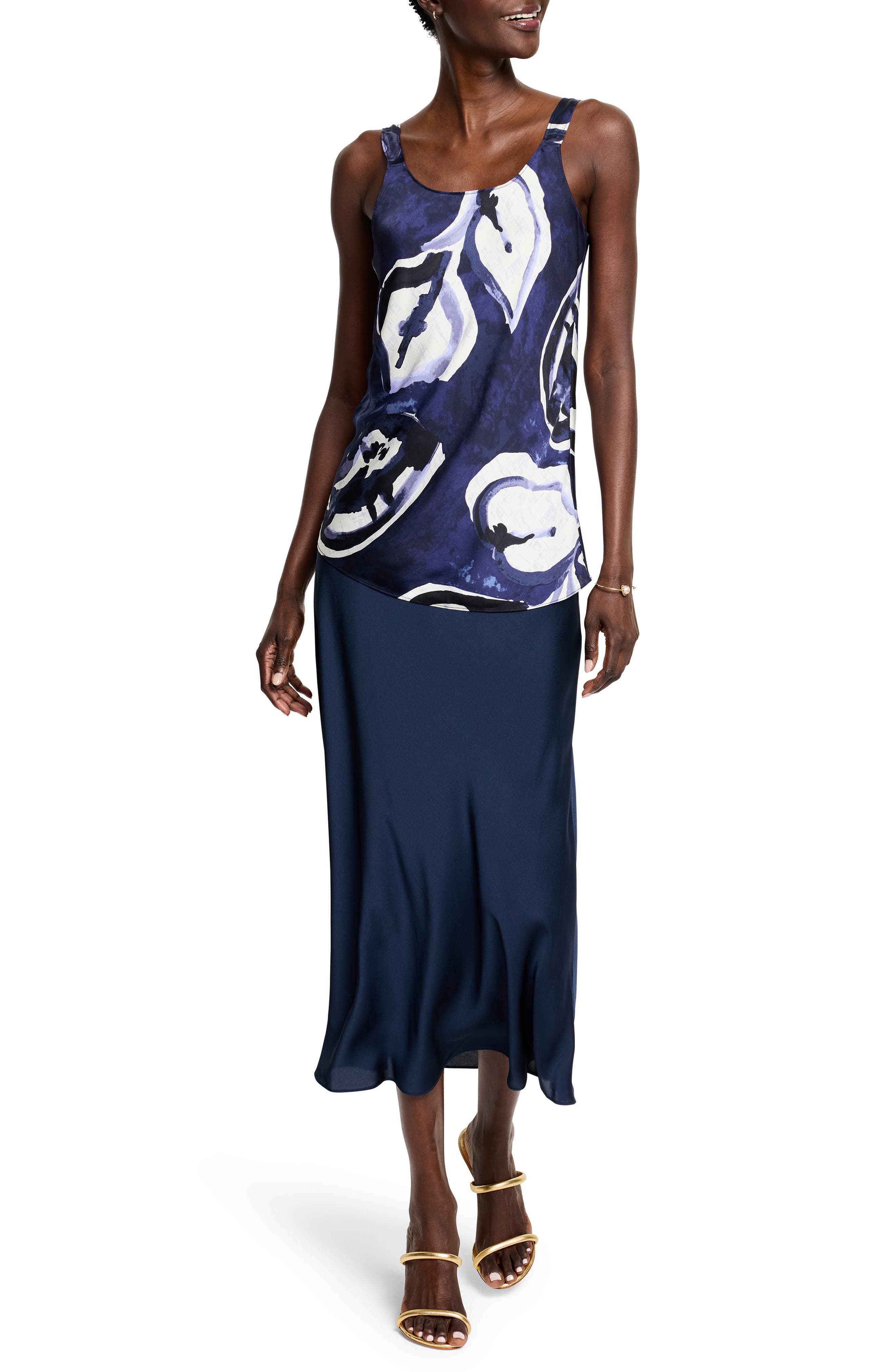NIC+ZOE Watercolor Vines Scoop Neck Crepe Tank Top | Nordstromrack