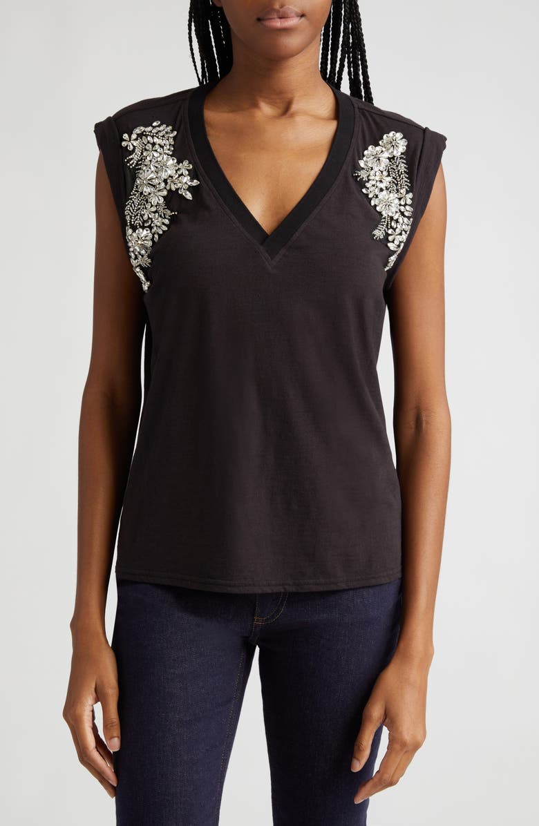 Cinq à Sept Bella Crystal Embellished Cotton Muscle T-Shirt | Nordstromrack