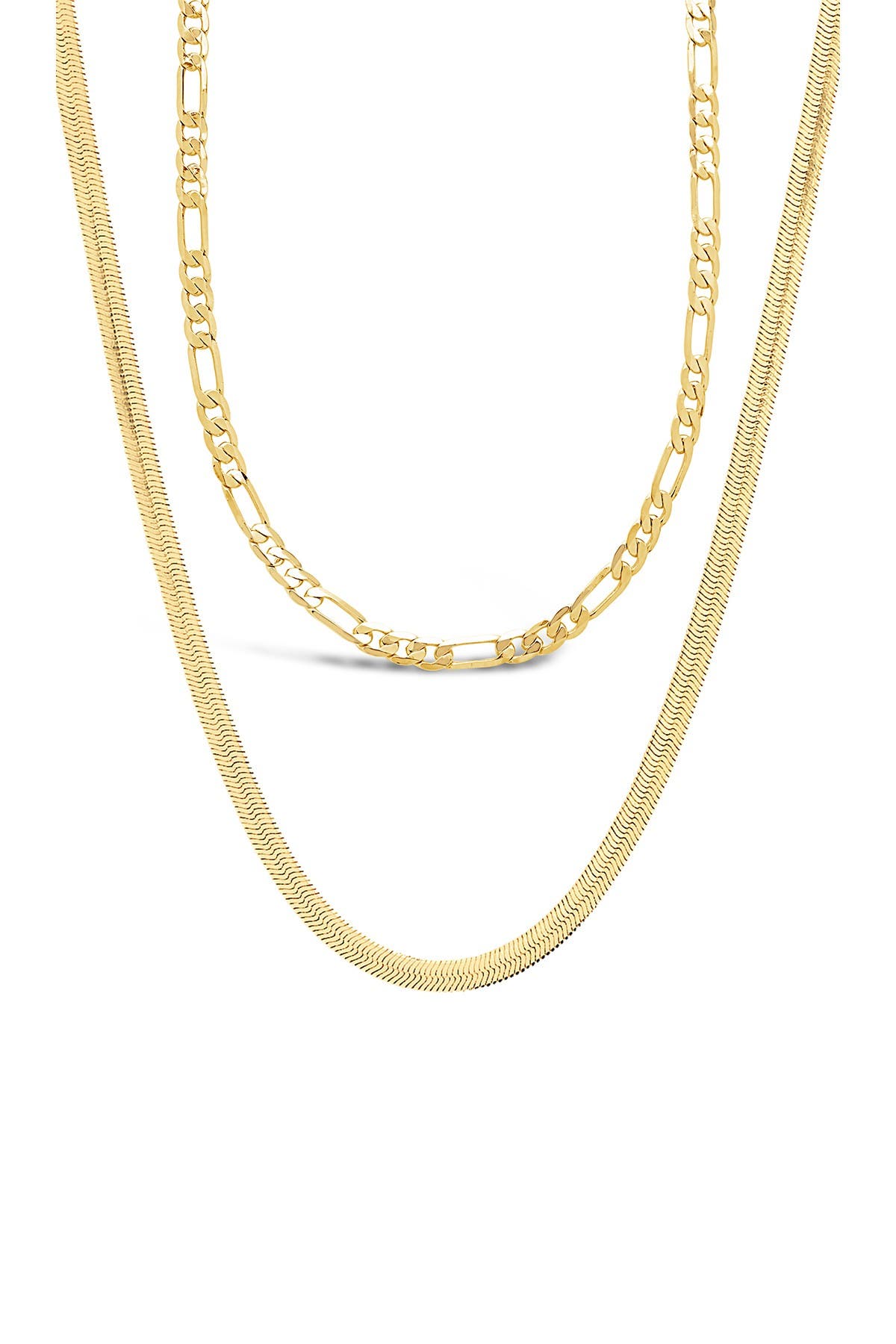 Sterling Forever 14K Gold Plated Figaro & Herringbone Chain Set ...