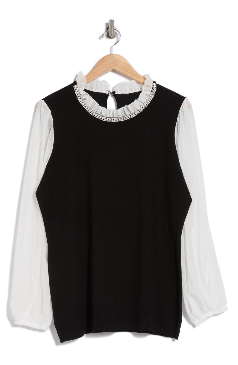 BY DESIGN Mystique Embellished Mixed Media Top | Nordstromrack