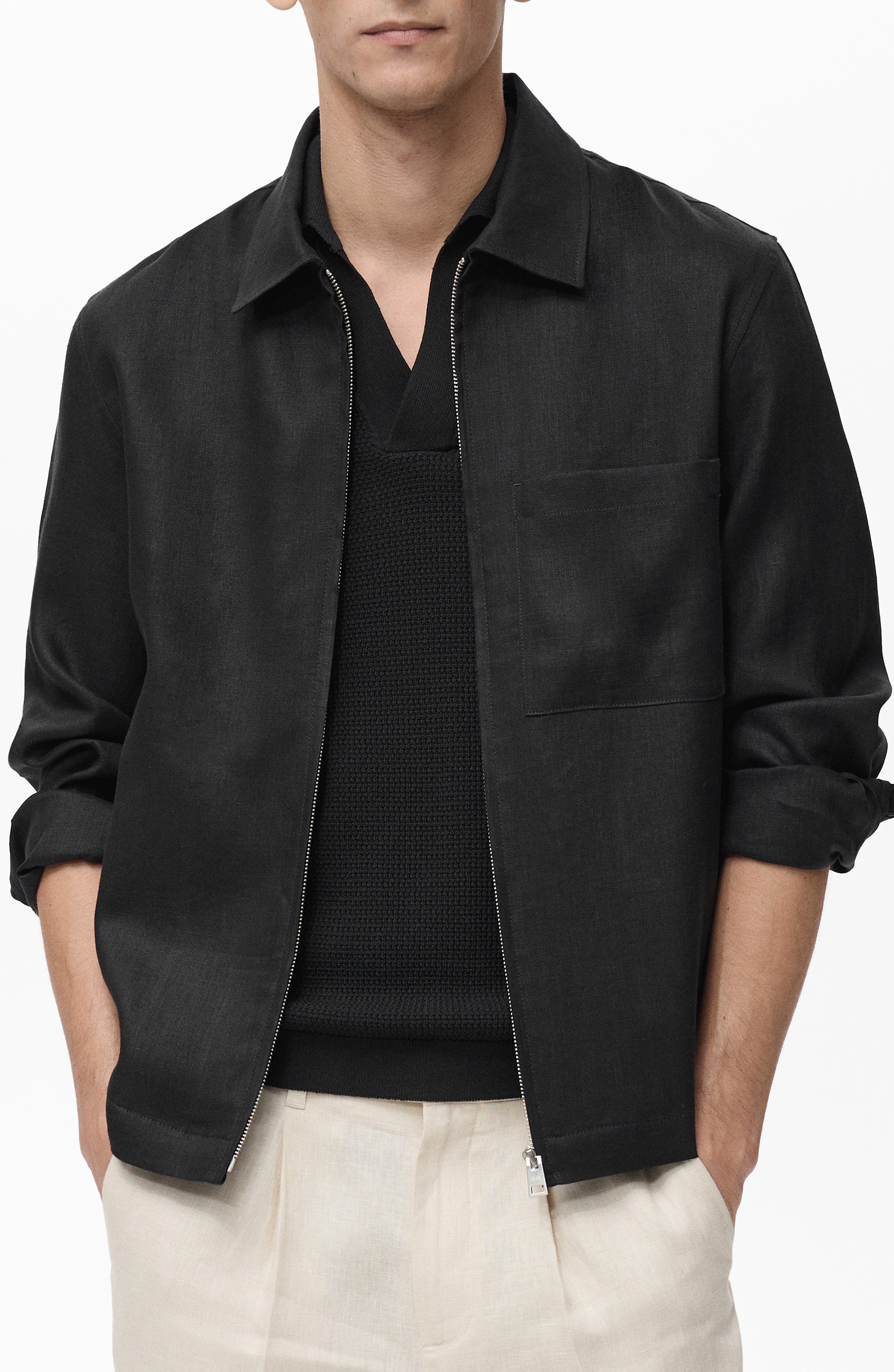 MANGO Linen Jacket with Zip Closure | Nordstromrack