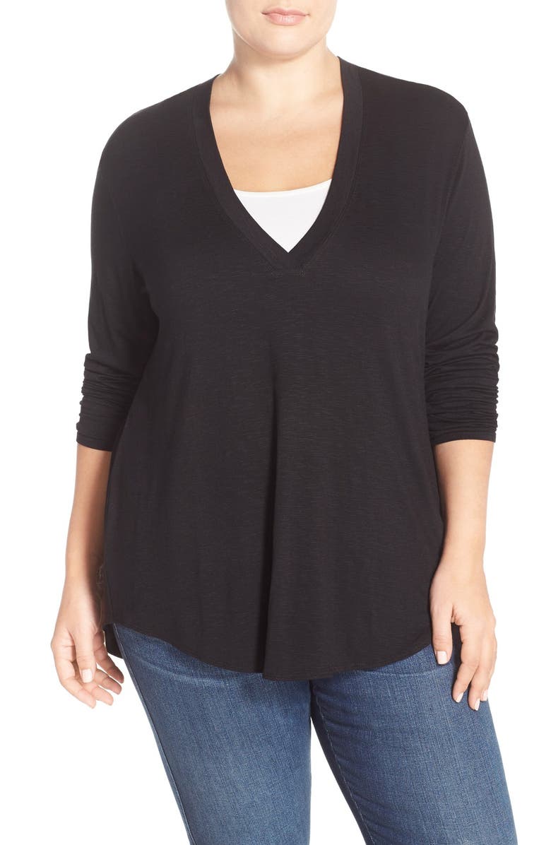 Sejour 'Reese' Slub Knit Deep V-Neck Tee | Nordstromrack