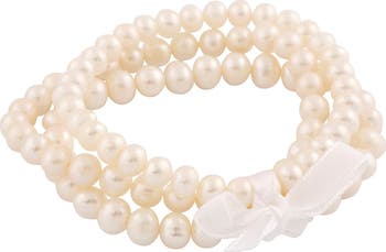 SPLENDID PEARLS Trio of White Freshwater Pearl Bracelets - Set of 3 ...