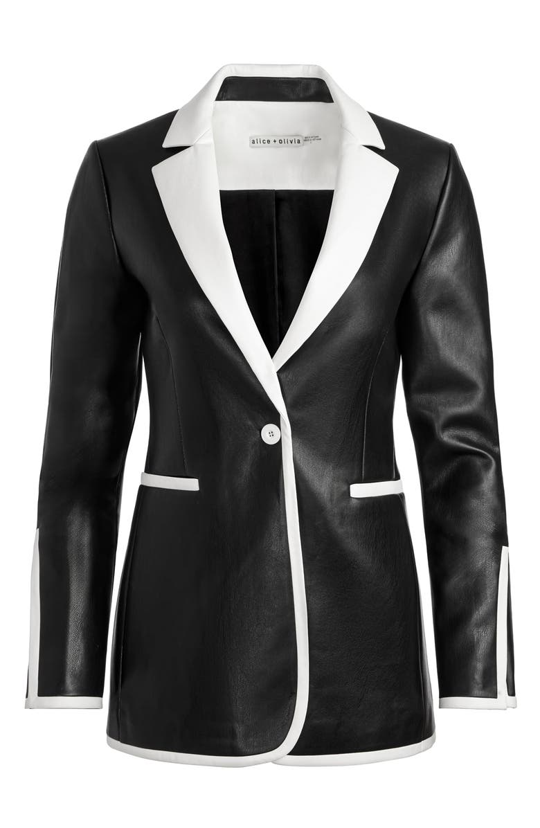 Alice + Olivia Breann Contrast Trim Fitted Faux Leather Blazer | Nordstrom