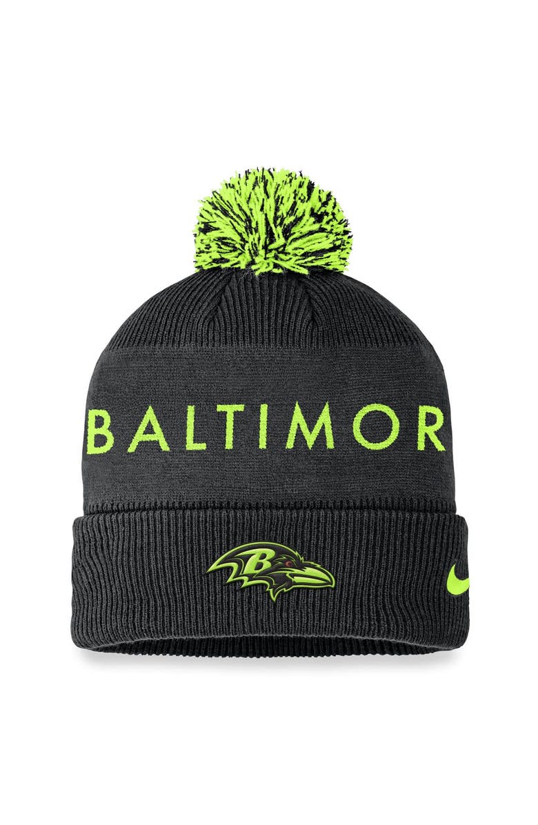 Nike Men's Nike Black Baltimore Ravens Volt Cuffed Knit Hat with Pom ...