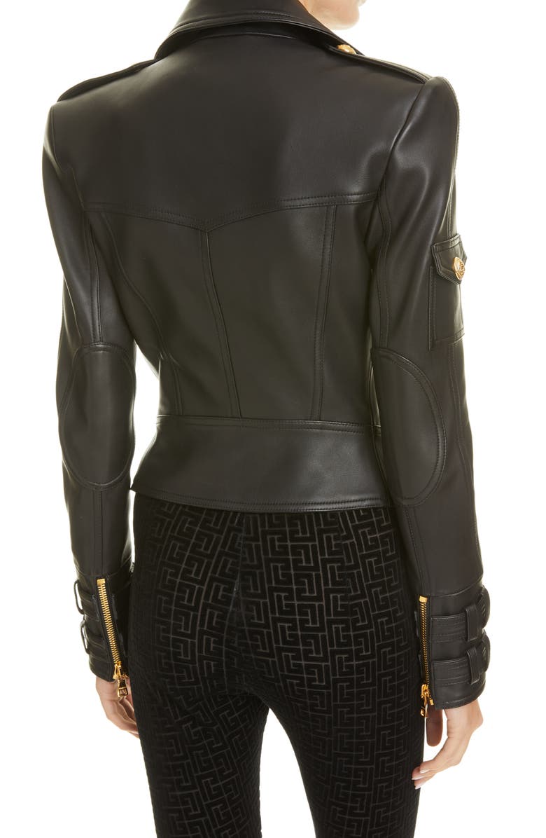 Balmain Crop Lambskin Leather Moto Jacket | Nordstrom