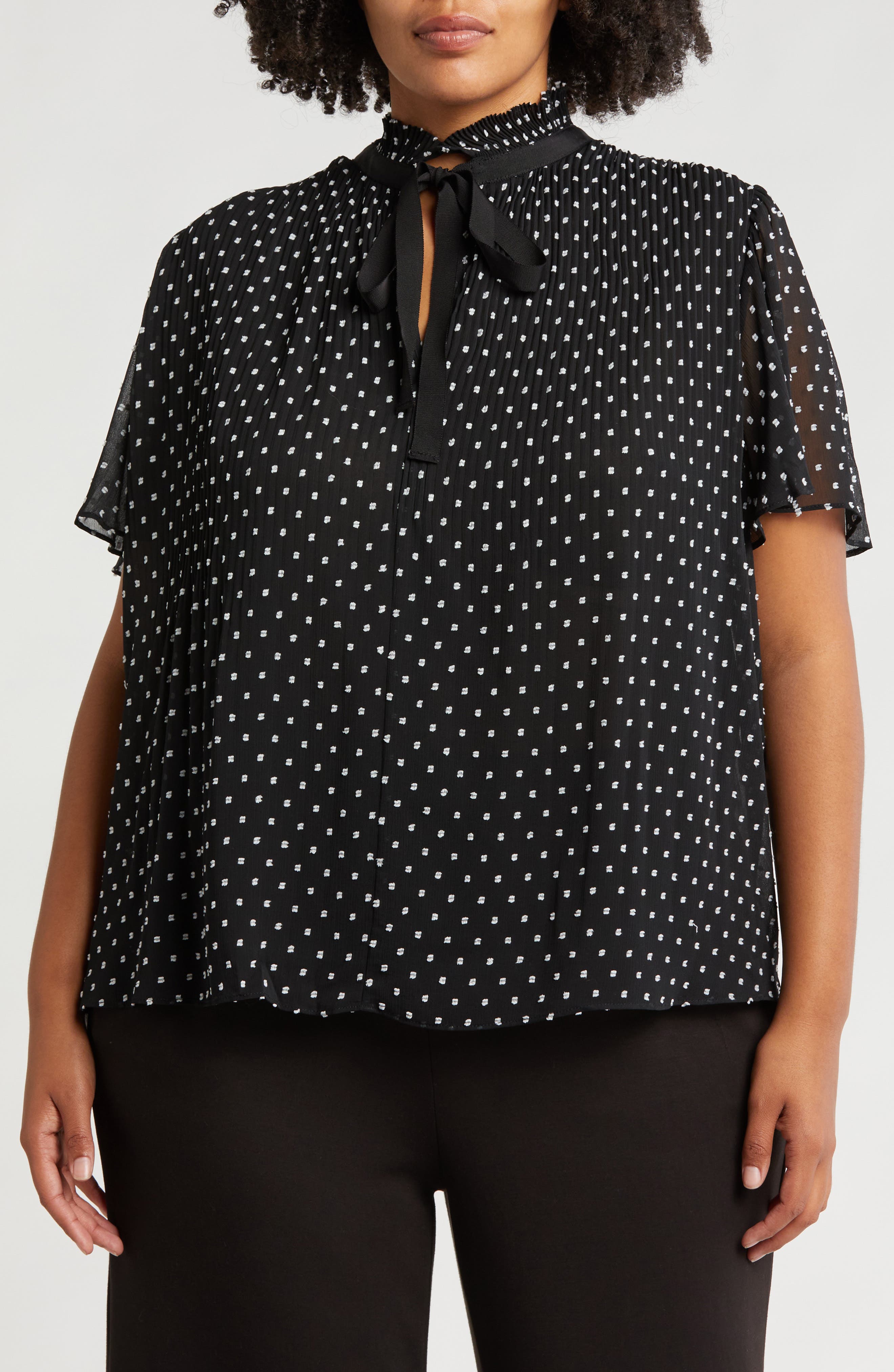 MAX STUDIO Short Sleeve Pleated Clip Dot Top | Nordstromrack