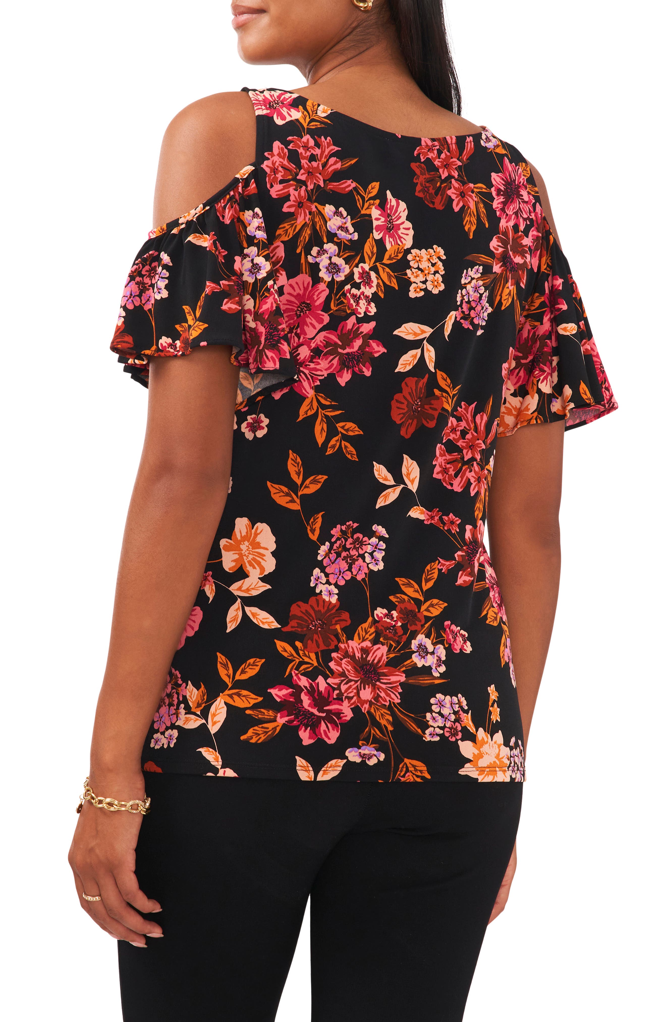 Chaus Floral Print Cold Shoulder Top | Nordstrom