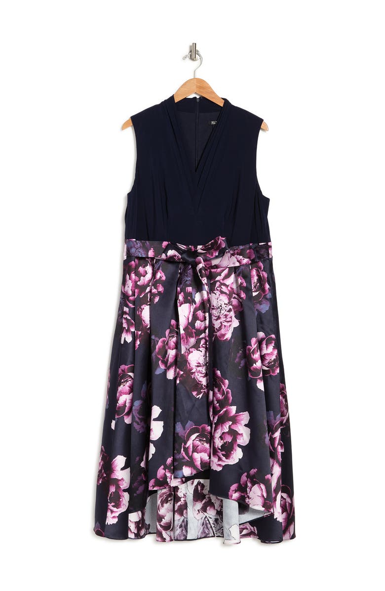 SL FASHIONS V-Neck Floral Printed Mikado Dress | Nordstromrack