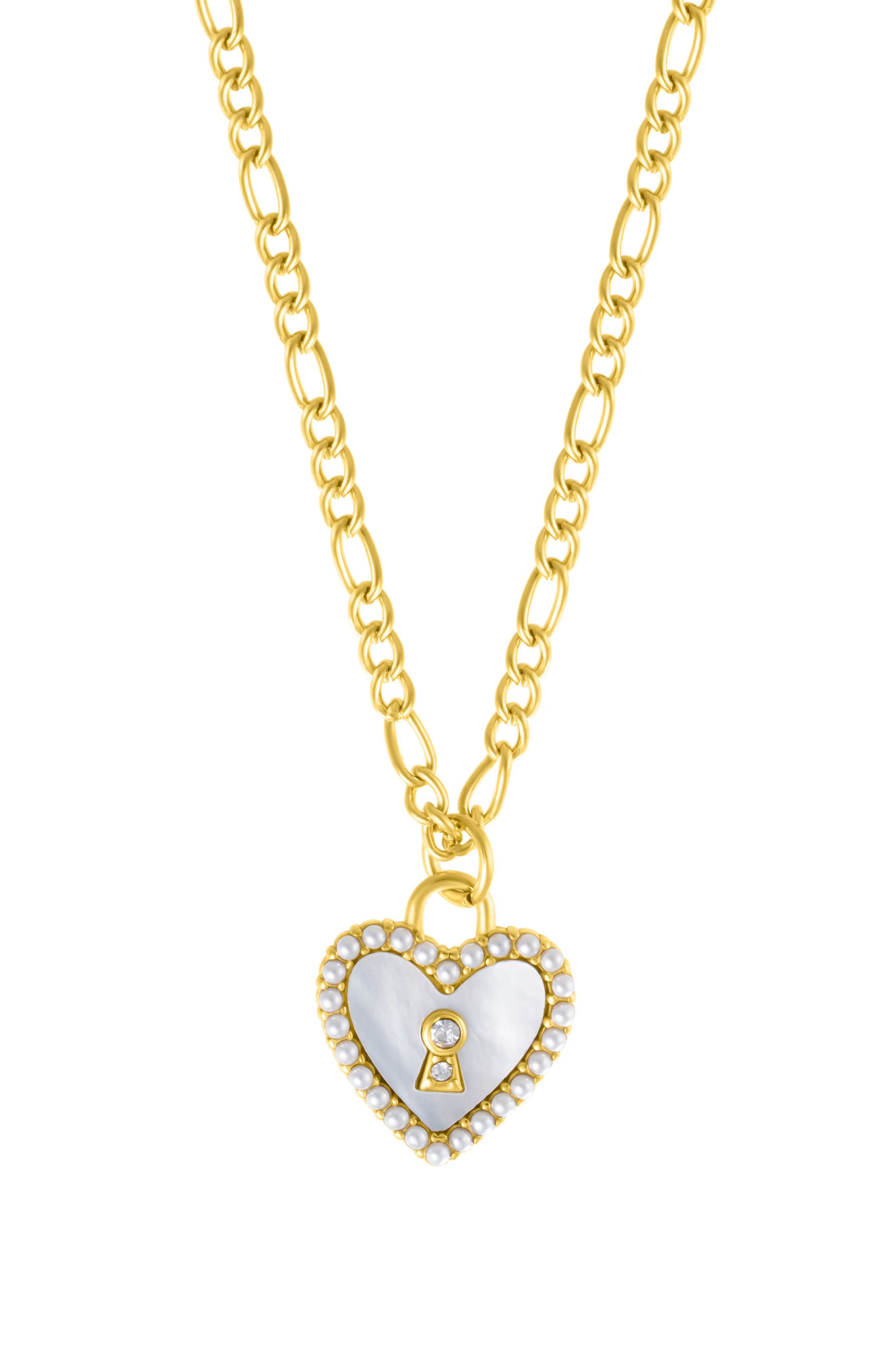 Adornia Mother of Pearl Heart Lock Water Resistant Pendant Necklace ...