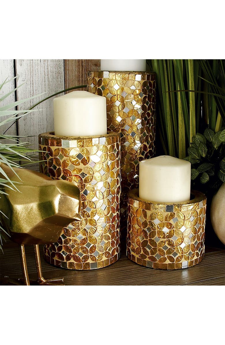 WILLOW ROW Goldtone Metal Handmade Candle Holder with Mosaic Pattern ...