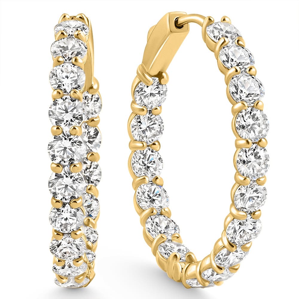 Bliss Diamond 5 1/2Ct Diamond Inside Outside Hoops 14 Gold Earrings Lab ...