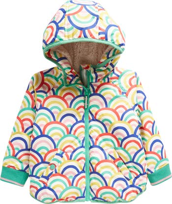 Mini Boden Kids' Print Puffer Jacket with High Pile Fleece Lining ...
