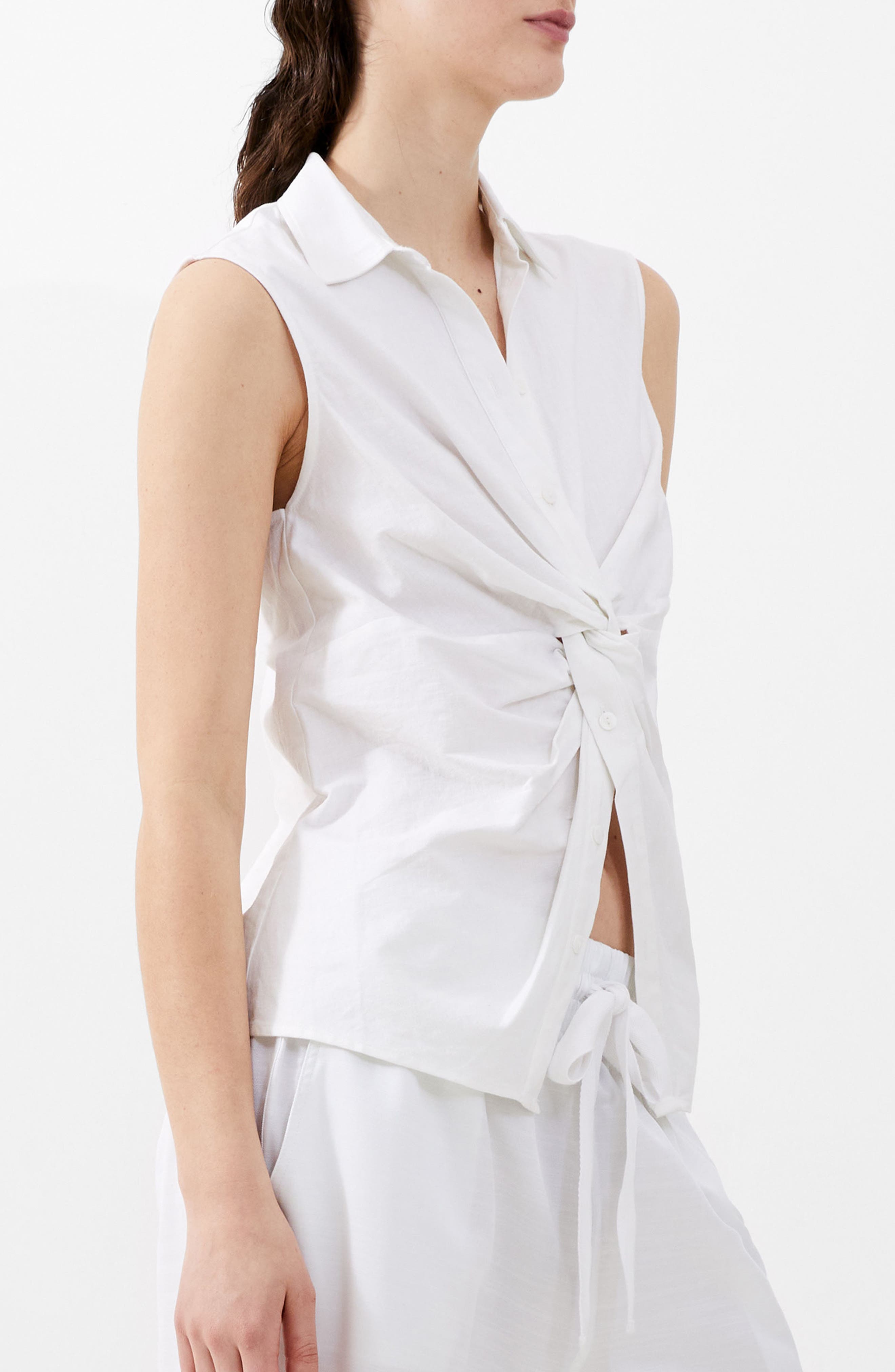French Connection Twist Front Linen Blend Sleeveless Top | Nordstromrack