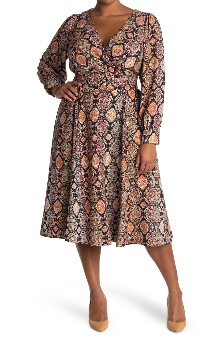 RACHEL Rachel Roy Printed Long Sleeve Fit & Flare Dress | Nordstromrack