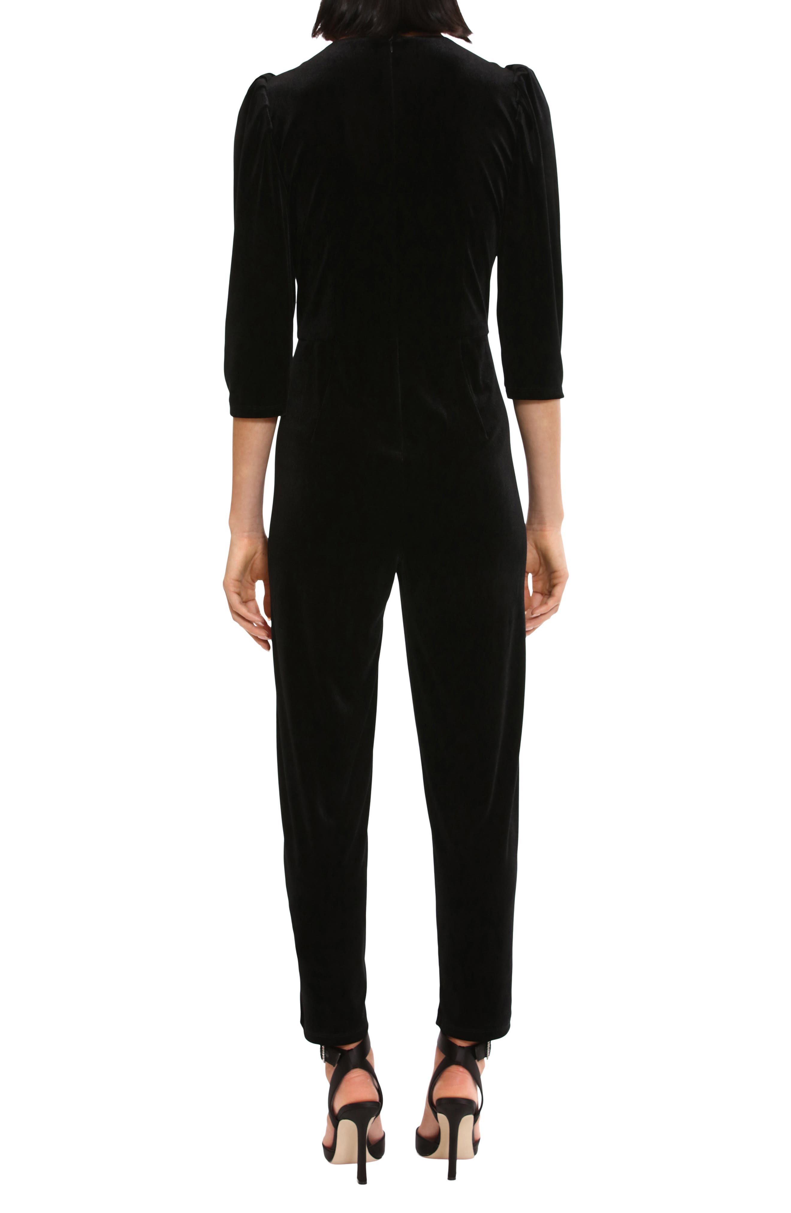 DONNA MORGAN FOR MAGGY Puff Shoulder Velvet Jumpsuit | Nordstrom