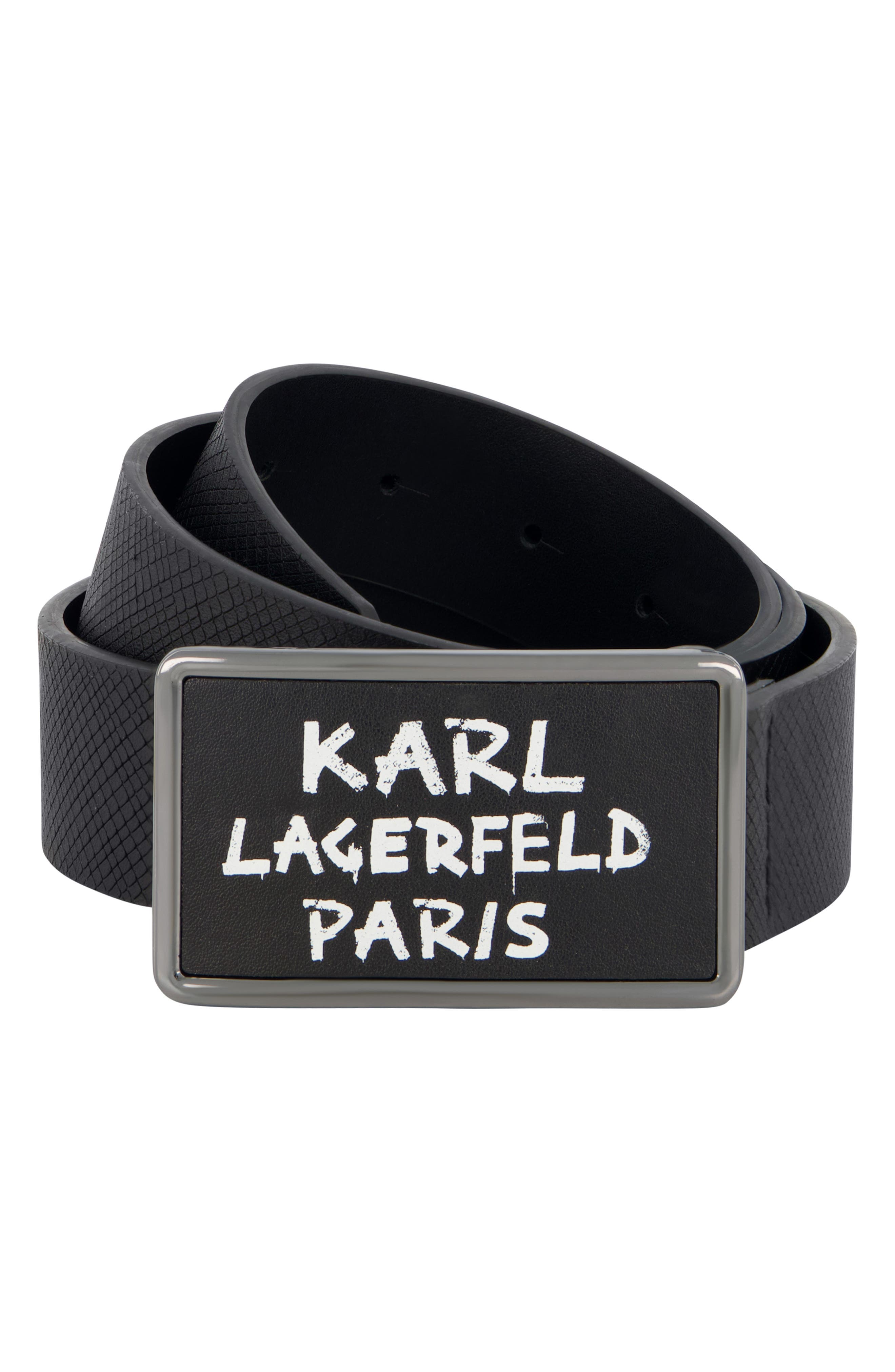 KARL LAGERFELD PARIS Graffiti Logo Leather Belt | Nordstromrack