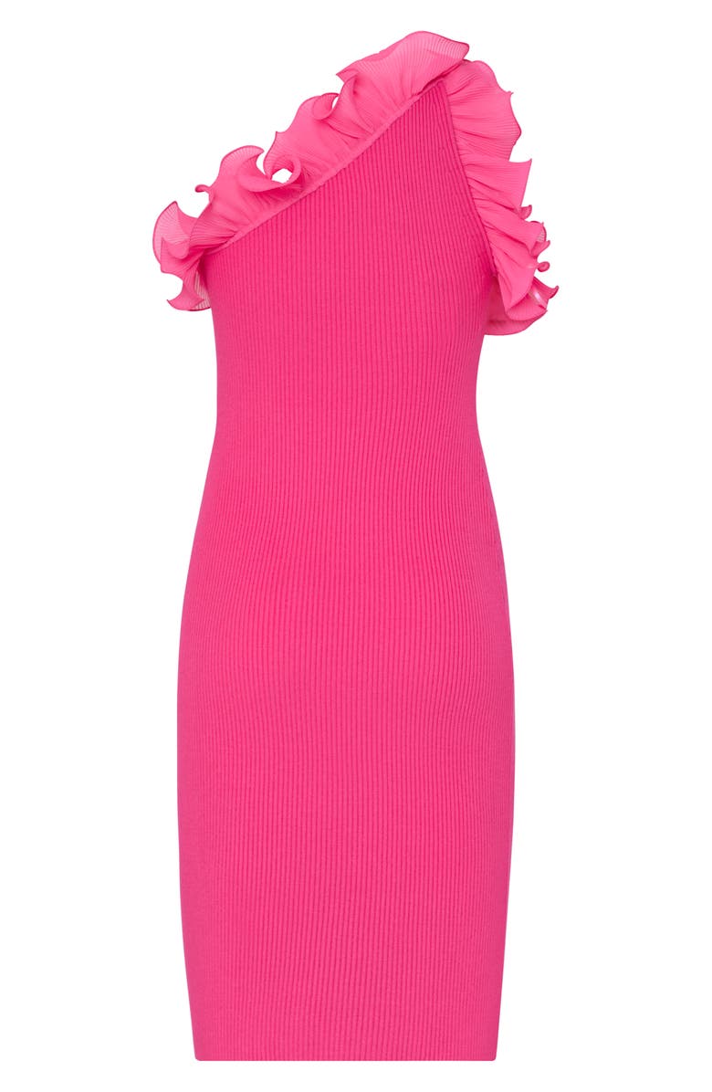 Milly Scallop Ruffle Mixed Media One-Shoulder Sweater Dress | Nordstrom
