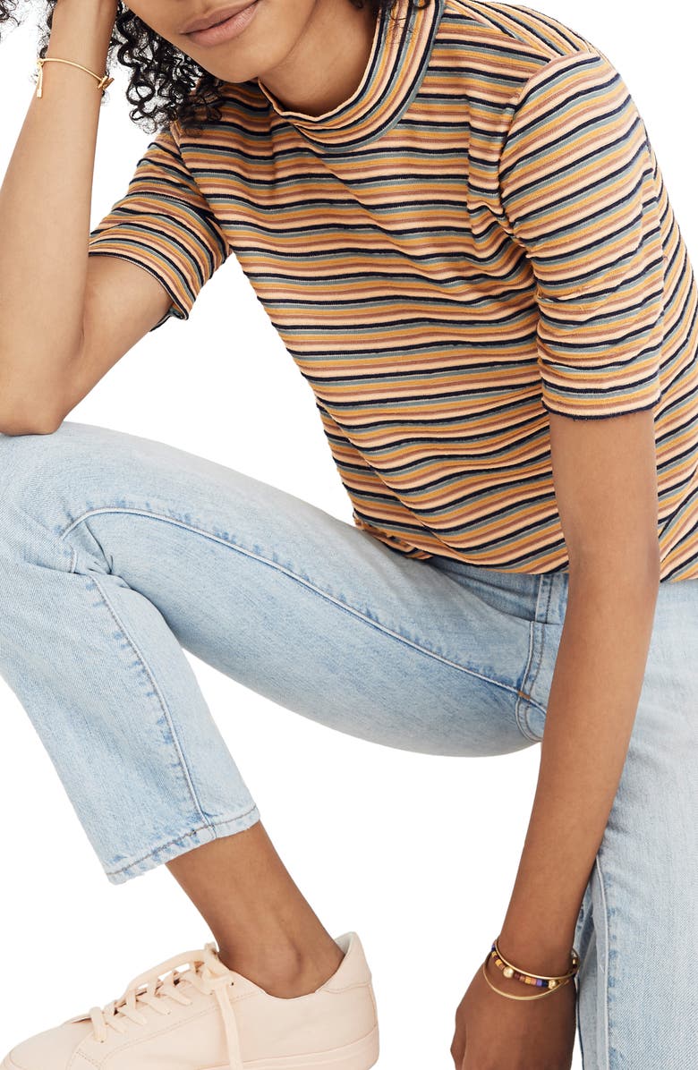 Madewell Texture & Thread Stripe Mock Neck Tee | Nordstrom