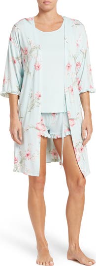 Flora By Flora Nikrooz Thora Floral Robe, Tank & Shorts 3-Piece Pajama ...