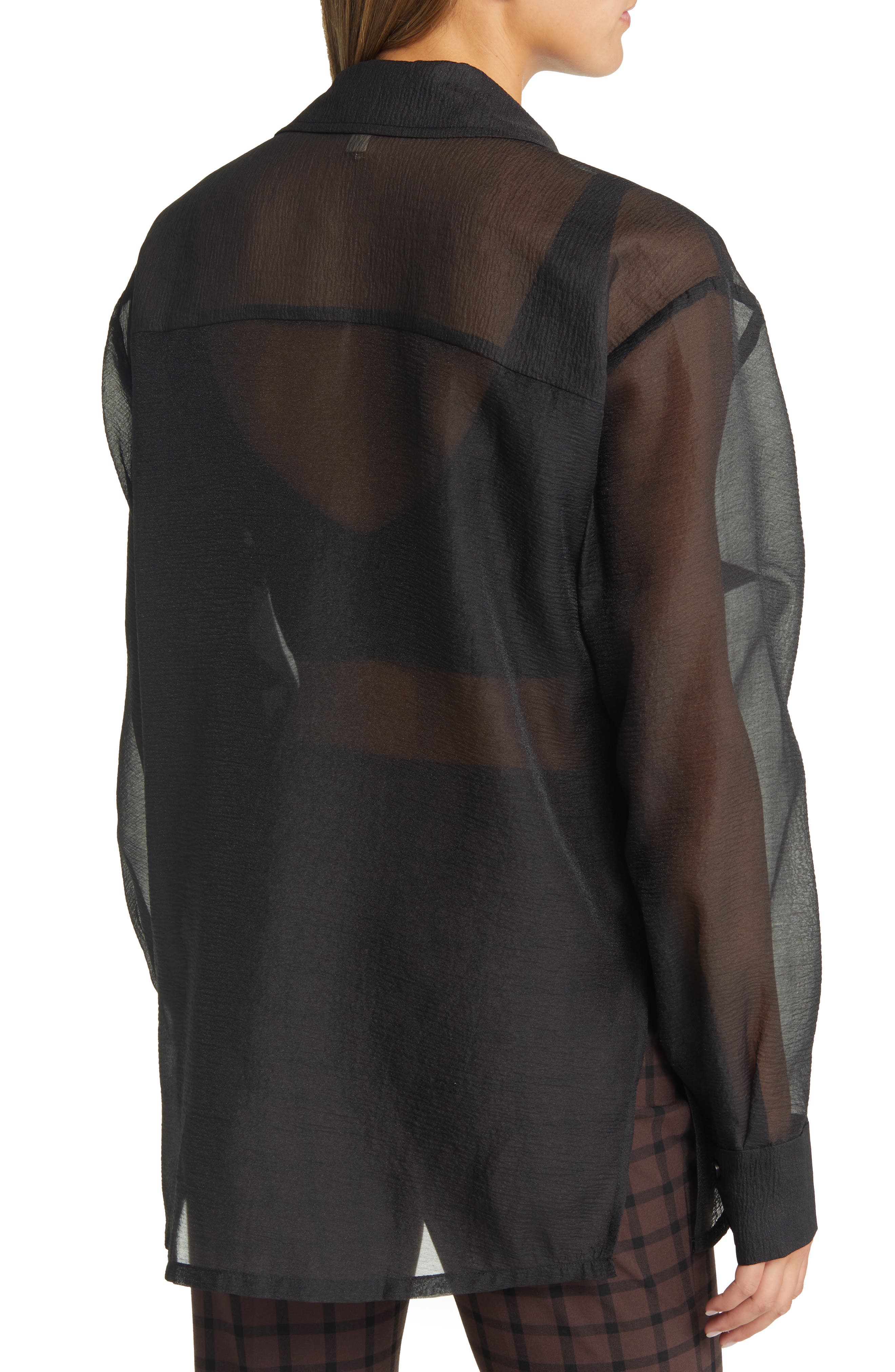 Open Edit Sheer Button-Up Shirt | Nordstrom
